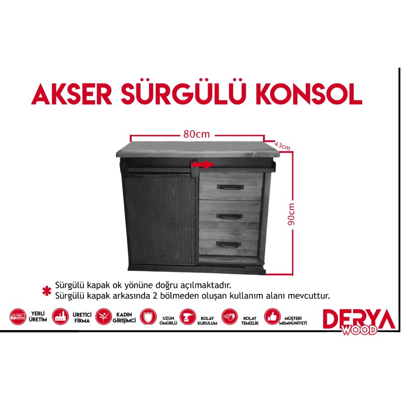 Akser Masif Ahşap Kapaklı Çekmeceli Konsol